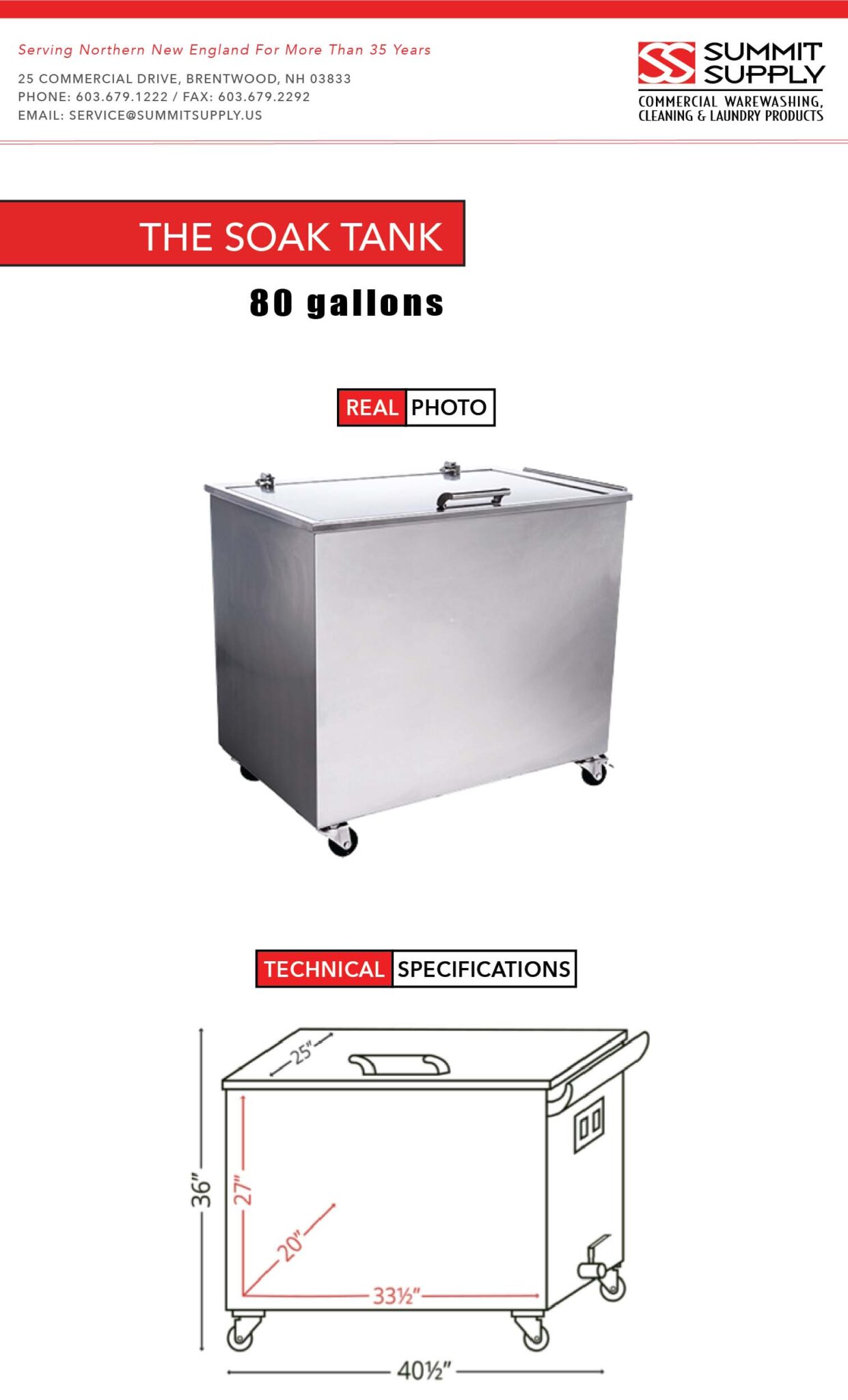 THE SOAK TANK – 80 GALLONS – Summit Supply